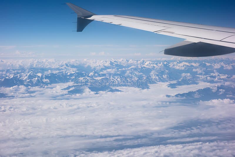 View of Window at Flying Airplane, Plane Wing. Traveling Concept Stock ...