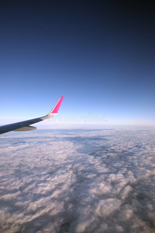 View of Window at Flying Airplane and Sky from Top View. Stock Image ...