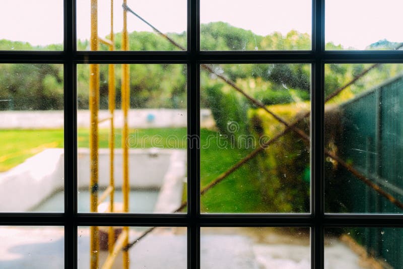 View from Window of Generic Backyard Being Renovated - Selective Focus ...