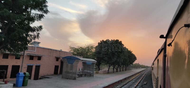 Sunset View from the Window of the Indian Rail Stock Image - Image of ...
