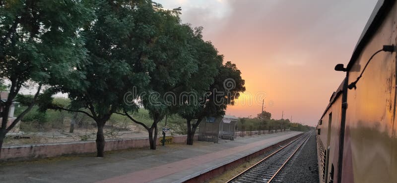 Sunset View from the Window of the Indian Rail Stock Photo - Image of ...