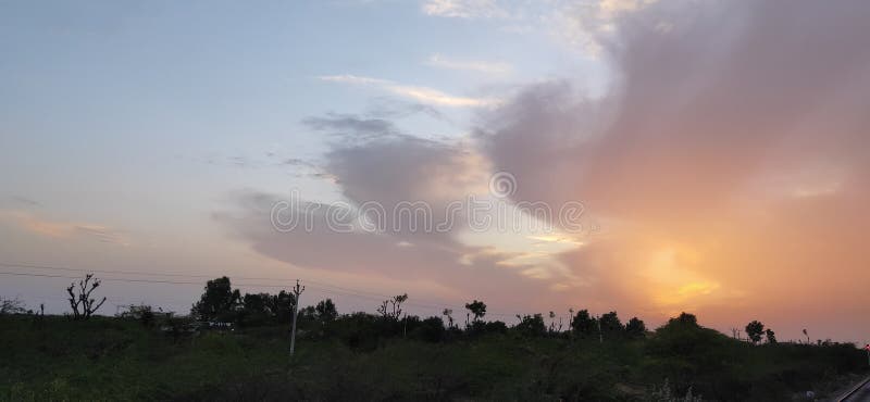 Sunset View from the Window of the Indian Rail Stock Photo - Image of ...