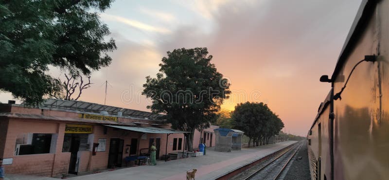 Sunset View from the Window of the Indian Rail Stock Image - Image of ...