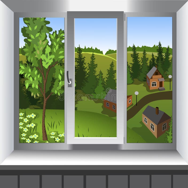 View from Window of Landscape of Town from Hill Stock Vector ...