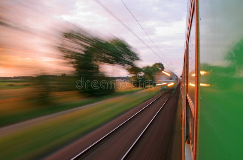 View from the Window of Moving Train Stock Photo - Image of green ...