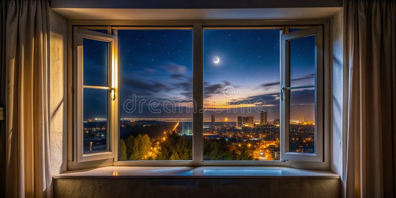 View from the Window in the Night AI Generative Stock Image - Image of ...