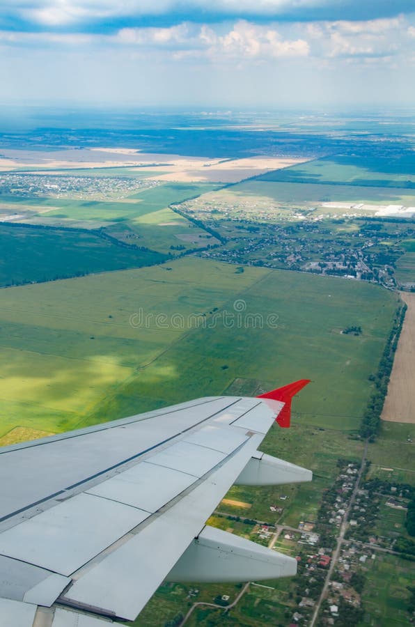 View of the Fields and City from the Airplane Stock Photo - Image of ...