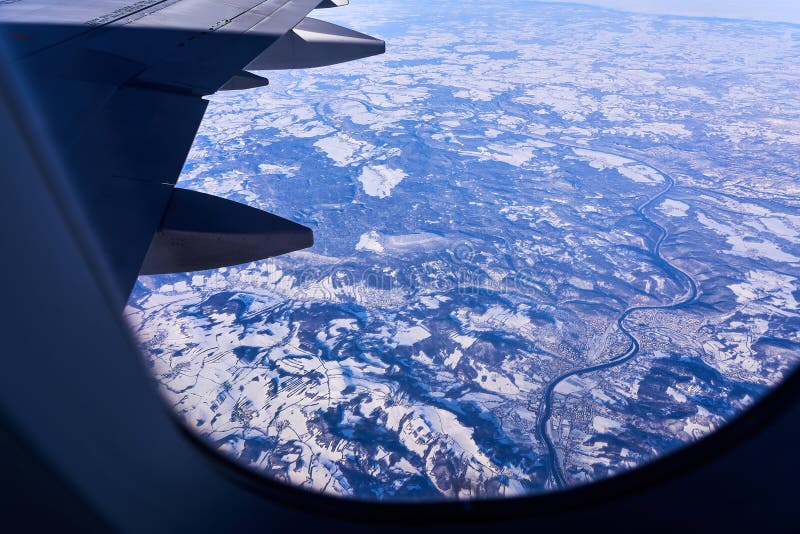 View from the Window of the Plane To the Ground during the Flight. the ...