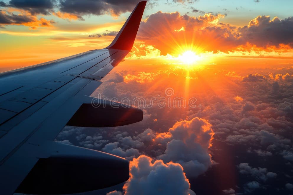 The View from the Window of the Plane on the Wing and Sky during Sunset ...
