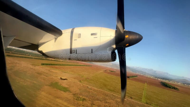 Rotating Propeller of an Airplane Flying through the Clouds Stock ...