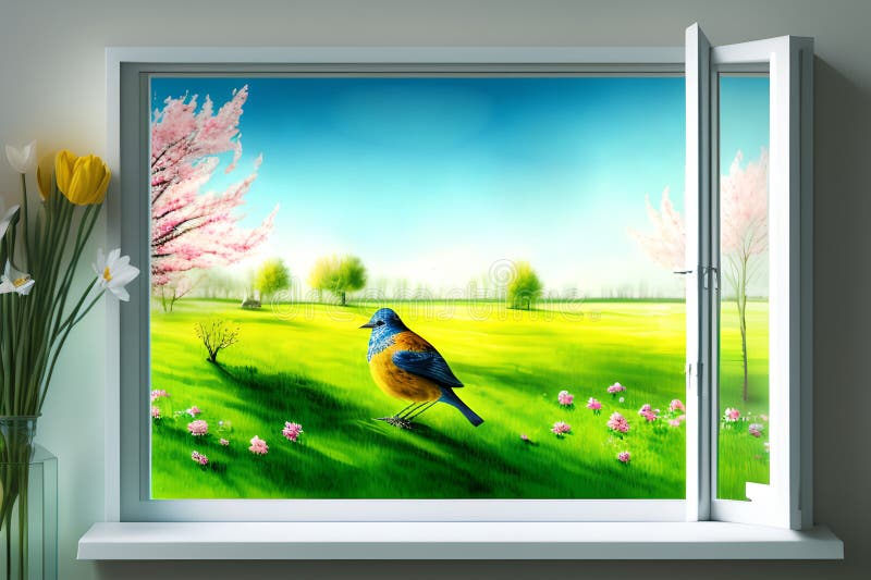 View from Window of Spring Landscape, Generative AI Illustration Stock ...