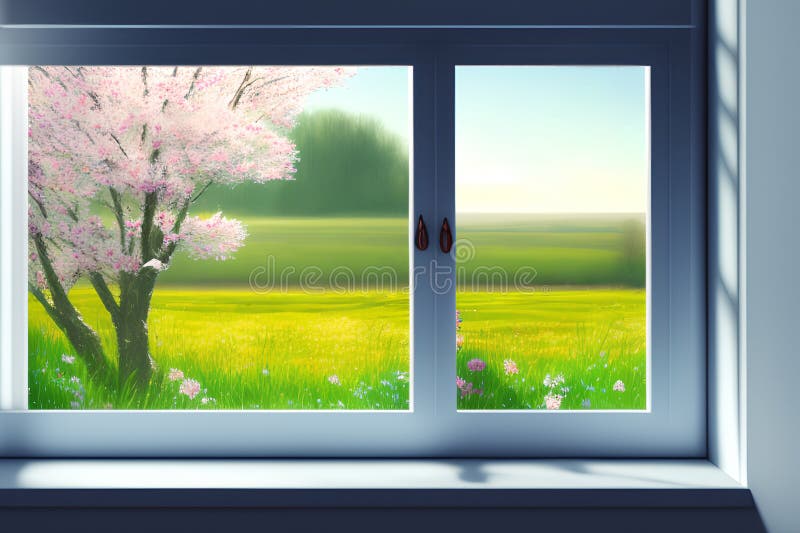 View from Window of Spring Landscape, Generative AI Illustration Stock ...