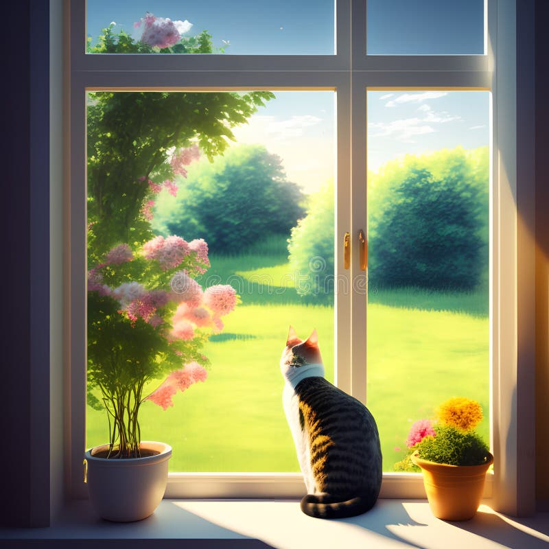 View from Window of Summer Landscape, Generative AI Illustration Stock ...