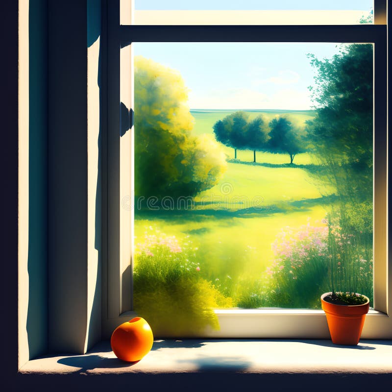 View from Window of Summer Landscape, Generative AI Illustration Stock ...