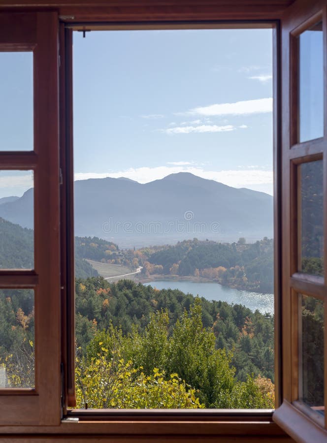 View from the Window To the Lake and Mountains Stock Photo - Image of ...
