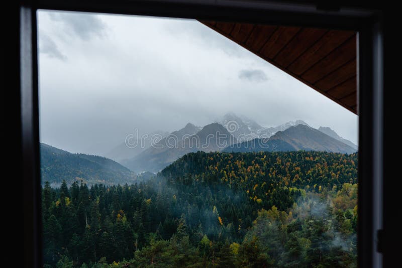 View from the Window To the Mountains and Forest Stock Image - Image of ...