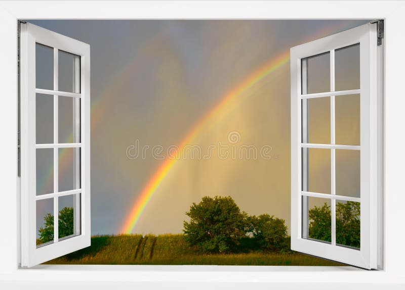 View from the Window To the Sky with a Rainbow Stock Image - Image of ...