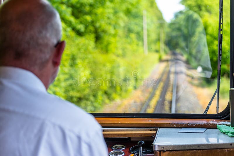 A View from the Window of a Traveling Railroad Train, a Visible Engine ...