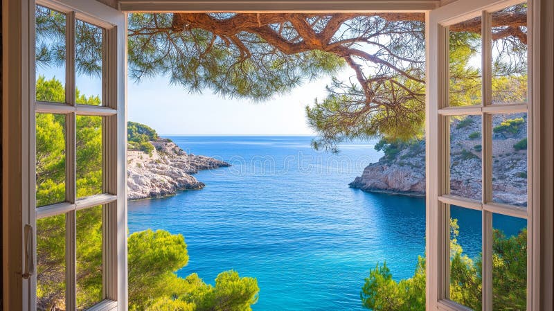 View from Window at a Wonderful Sea Landscape Nature Stock Image ...