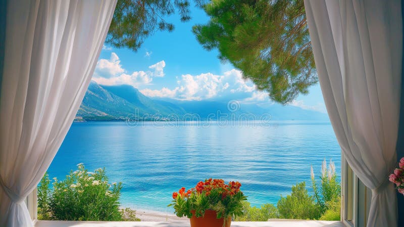 View from Window at a Wonderful Sea Landscape Nature Stock Photo ...