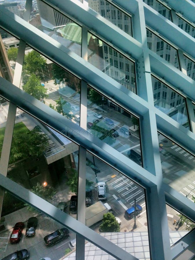 View through Windows of the Public Central Library in Downtown Seattle ...