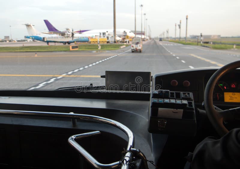 The View through the Windshield of the Bus at the Airport. Stock Image ...