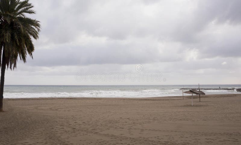 View of the Winter Sea. Wet Sand, Empty Beach, Cold Sea, Gray Rain ...