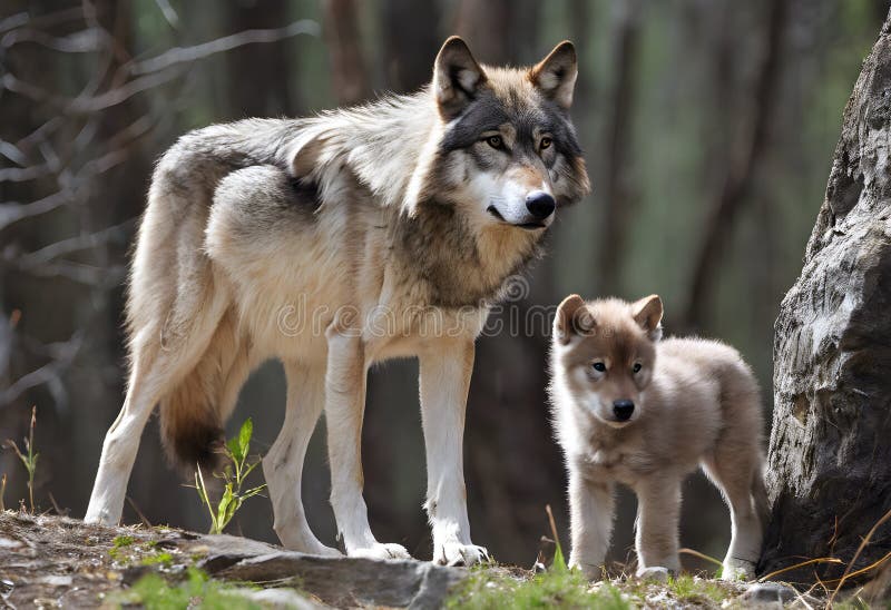 A view of a Wolf with Cubs stock illustration. Illustration of ...