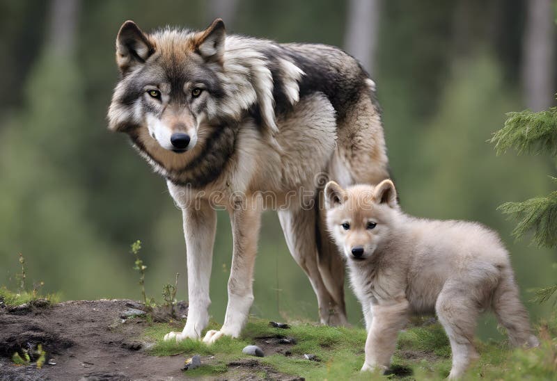 A view of a Wolf with Cubs stock illustration. Illustration of puppy ...