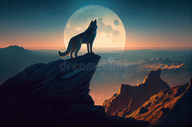 View of Wolf Looking Down on a Mountain Valley, with the Moon Rising ...