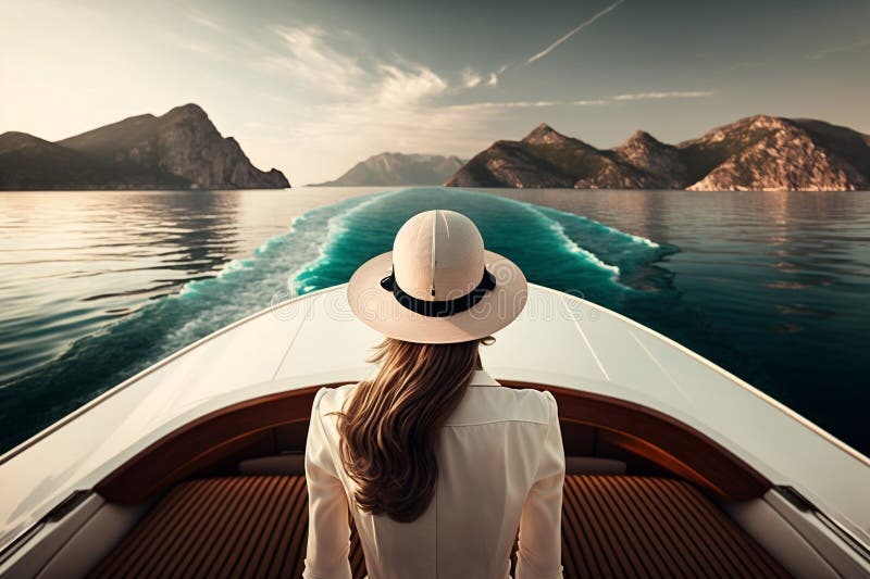 View of Woman Relaxing on a Luxury Boat from Behind. AI Stock ...