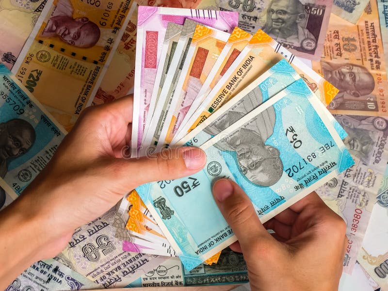 Woman`s Hands Holding Indian Notes. Stock Image - Image of money, five ...