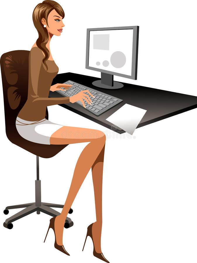 Woman Working on a Computer Stock Illustration - Illustration of ...
