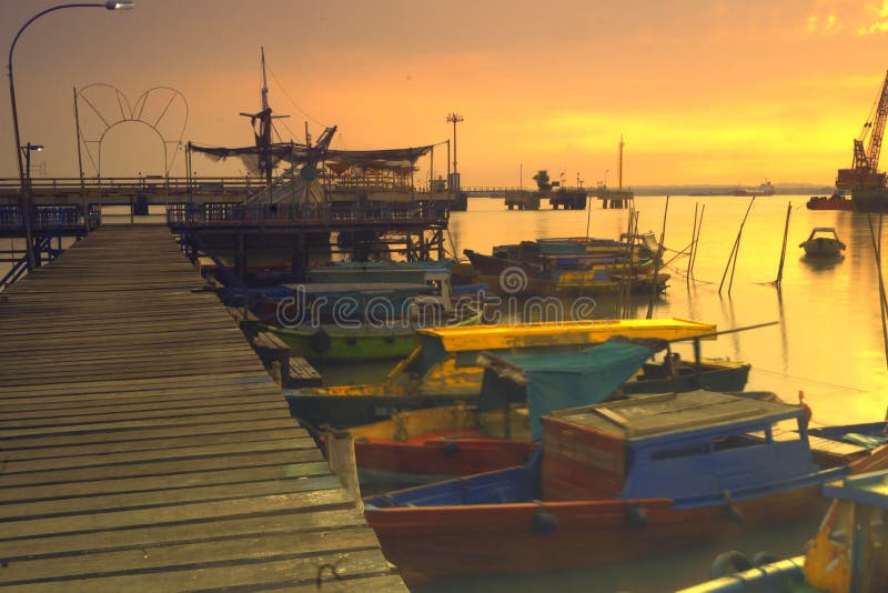 View of Wooden Pier on Boat Dock Wharf in Gresik, East Java, Indonesia ...