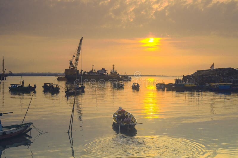 View of Wooden Pier on Boat Dock Wharf in Gresik, East Java, Indonesia ...