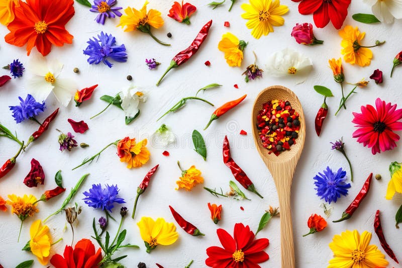 View of a Wooden Spoon on Its Top with Various Spices Inside and Around ...