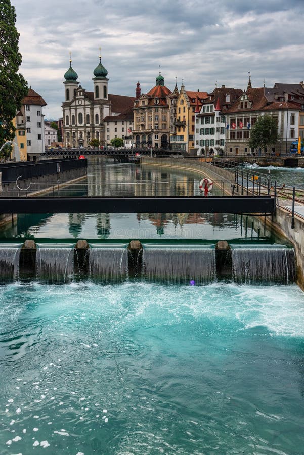 View from the Wooden Spreuerbridge in Lucerene Stock Image - Image of ...