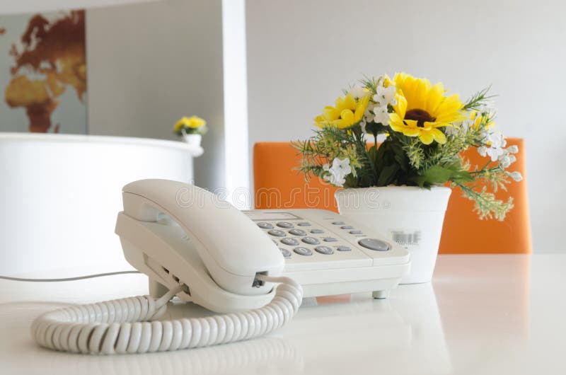 View of a Work Desk Interior with Telephone Stock Photo - Image of ...