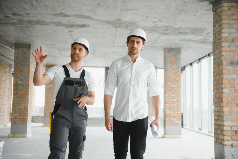 View of a Worker and Architect Watching Some Details on a Construction ...