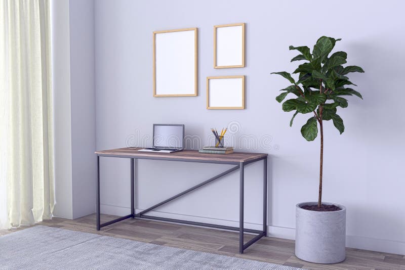 View of a Working Desk with a Laptop and Different Objects in a Gray ...