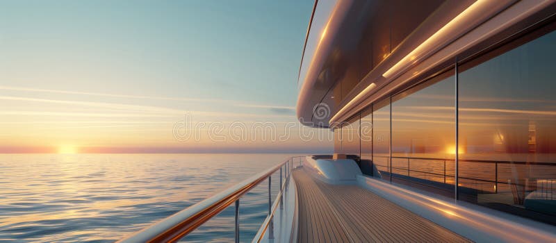 View from the Yacht Deck Over the Sunset Blue Ocean. Stock Illustration ...