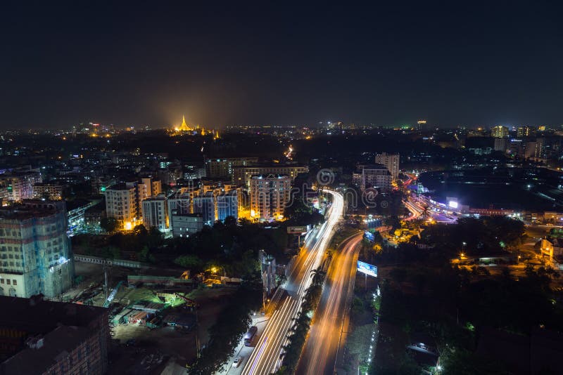 View of Yangon from Above at Night Editorial Stock Photo - Image of ...