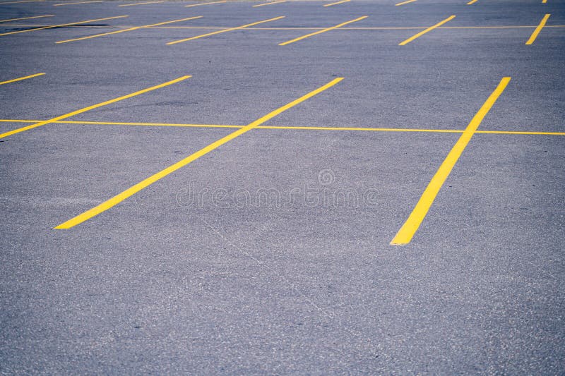 View of Yellow Lines on Empty Outdoor Parking Lot Stock Image - Image ...