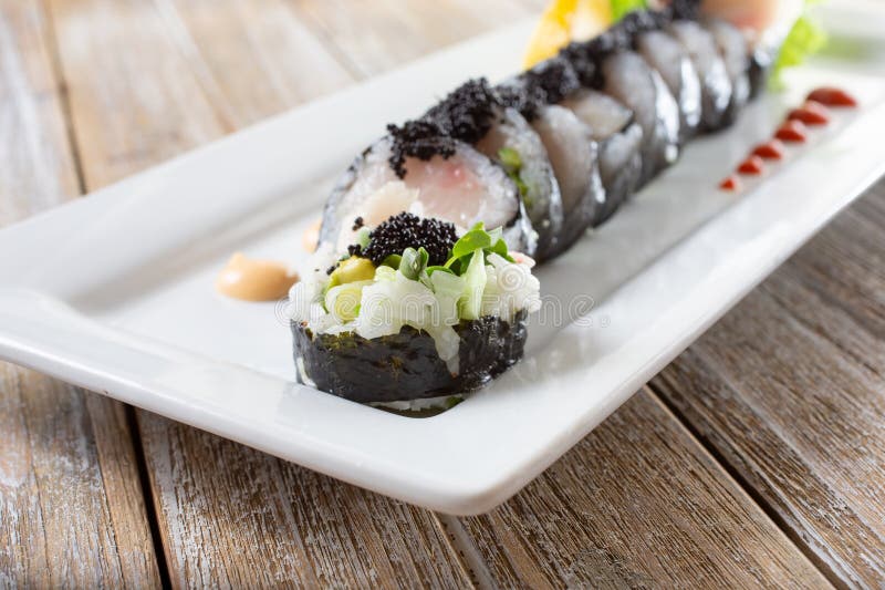 Yellowtail Sushi Roll with Roe Stock Image - Image of home, retail ...