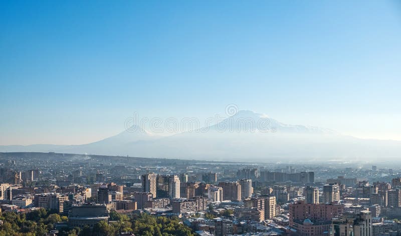 A View of Yerevan City with Ararat Mountain on the Background. Stock ...