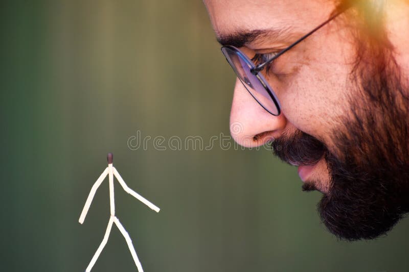 A View of a Young Boy with Matchstick Man Stock Image - Image of branch ...