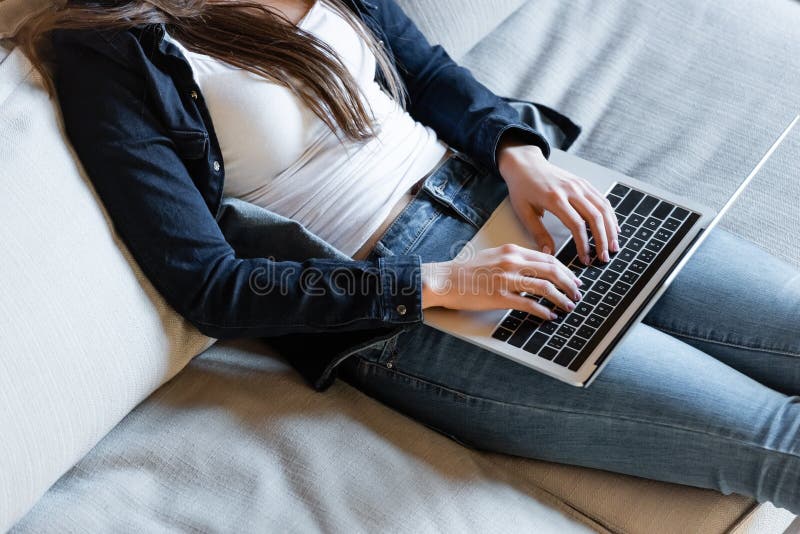 View of Young Freelancer Typing on Stock Photo - Image of denim ...