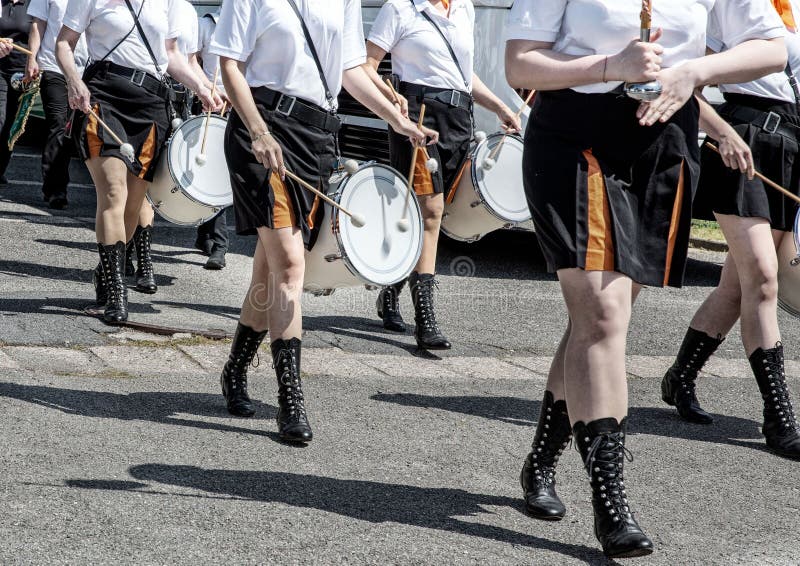 View of Young Girls Marching in Celebration Stock Image - Image of ...