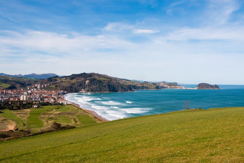 View on Zarautz, Pais Basco, from the Scenic Coastal Road, Pilgrimage ...