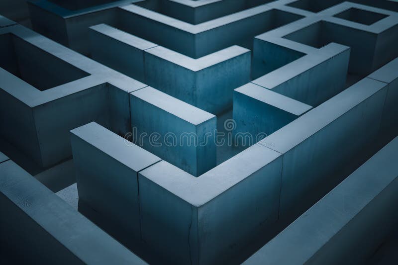 Stone Maze Illuminated by Light, Cool Blue Tones Create Mysterious ...